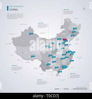 Editable template of map of China with marks. China on world map and on ...
