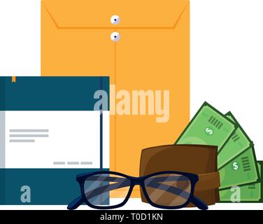 office supplies and manila envelope vector illustration design Stock ...