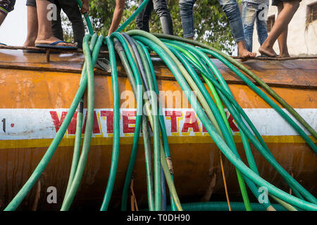 Pipes to fill water from water tanker, Bhiwandi, Thane, Maharashtra ...