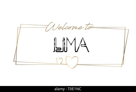 Lima Welcome To Word Text with Handwritten Font and Red Love Hearts ...