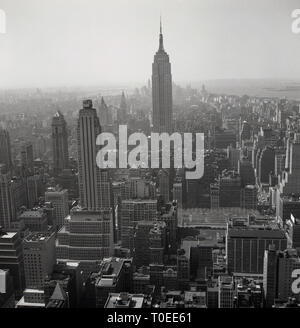 1950s, historical, view over the skyscrapers and high-rise buidlings of ...