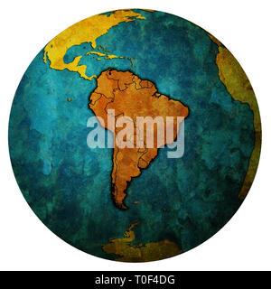 political borders of south american countries on map of globe Stock ...