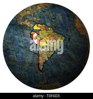 flags of member countries of Andean Community on political map of globe ...