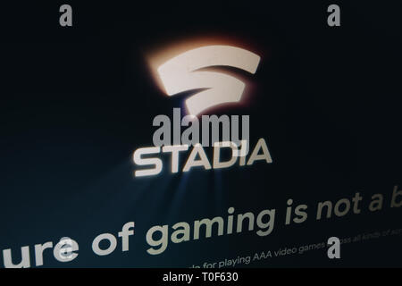 Stadia, a new gaming platform, logo on Google's webpage is seen on ...
