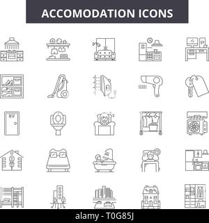 accommodation and hotel icons, signs, outline symbols, concept linear ...