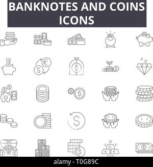 European Euro banknotes outline icons on round glass buttons in ...