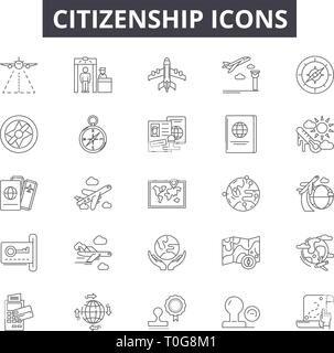 Citizenship line vector icons and signs. Nationality, Allegiance ...