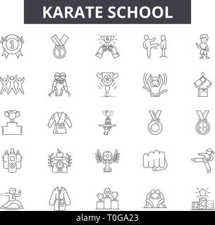 Karate school line vector icons and signs. School, Dojo, Martial, Arts ...