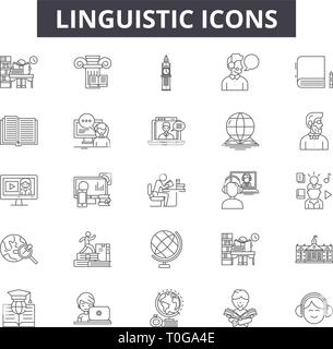 Linguistic line vector icons and signs. Grammar, Semantics, Syntax ...