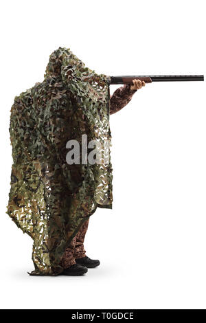 hiding hunter aiming with shotgun Stock Photo - Alamy
