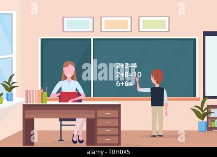 elementary school teacher on desk with books and apple cartoon vector ...