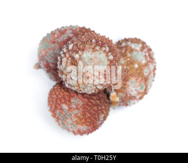 Group of rotten lychees fruits isolated close up on white background ...