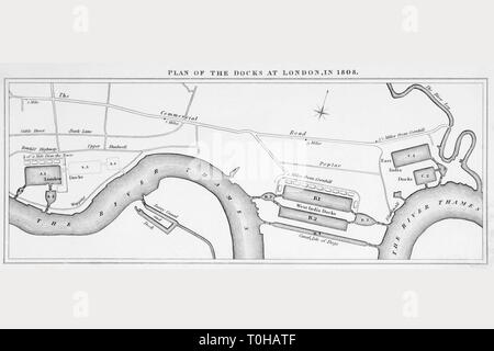19th century Map of London Docks, Wapping and Shadwell (Extract Stock ...
