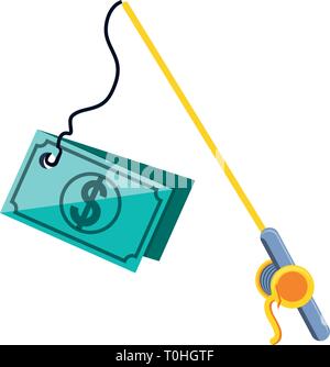 fishing rod with bill dollar isolated icon vector illustration design ...