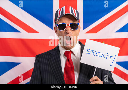 British male businessman with Brexit banner and UK flag Stock Photo - Alamy