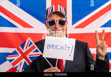 British male businessman with Brexit banner and UK flag Stock Photo - Alamy