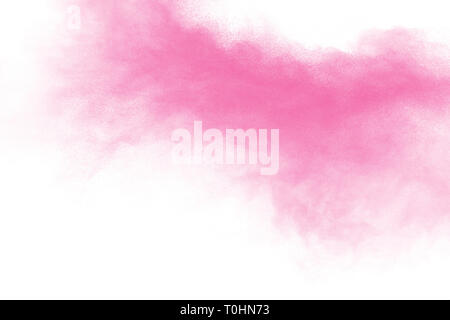 Bizarre forms of pink powder splatter on white background Stock Photo ...