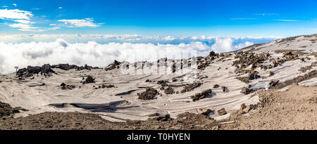 Scenic view over the white crater lake in whitish green of kawah putih ...