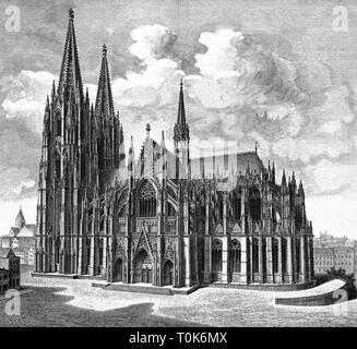 Cologne Cathedral, Cologne, west view, historical illustration, 1880 ...