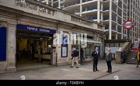 General View gv of the entrance to Temple underground station in London ...