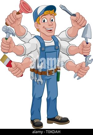 Handyman Cartoon Handy Man Caretaker Multitasking Stock Vector Image ...