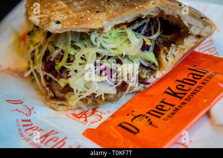 Detail of a Donner kebab meat being served in a Kebab shop Stock Photo ...