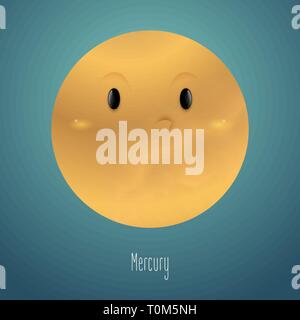 Cute Planet Mercury Solar System with funny smiling face cartoon vector ...