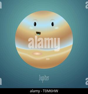 Cute Planet Jupiter Solar System with funny smiling face cartoon vector ...