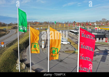 Aerial view, Preem gas station, in a city, Motala, Sweden Stock Photo ...