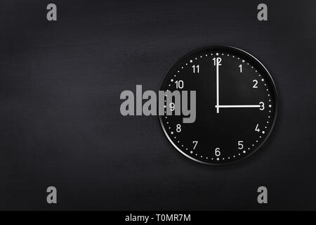 Wall clock show three o'clock on marble texture. Office clock show 3pm ...