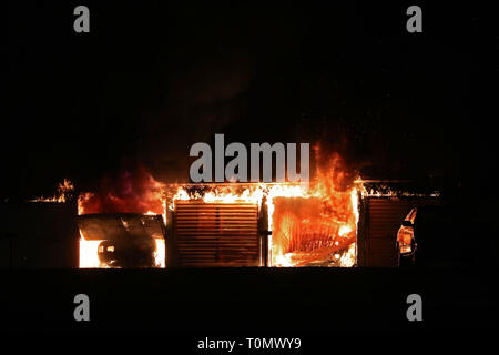 Fire in a garage. Photo Jeppe Gustafsson Stock Photo - Alamy