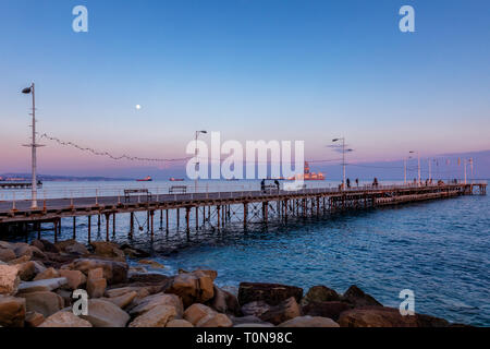 The Limassol pier in Enaerios Area in Cyprus. A night view of the city ...