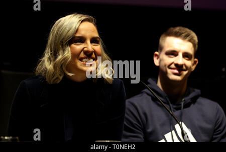 Emily Frazer from Matchroom and judge Max Whitlock talk during the ...