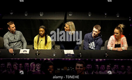 (Left to right) Judges Laurent Landi, Simone Biles, Emily Frazer from ...