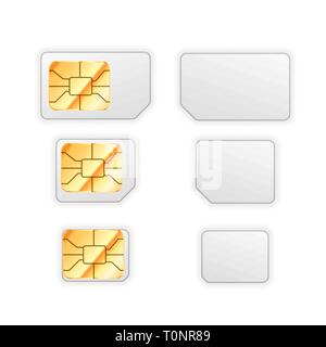 Set of blank standard sim card for phone with golden glossy chip from ...