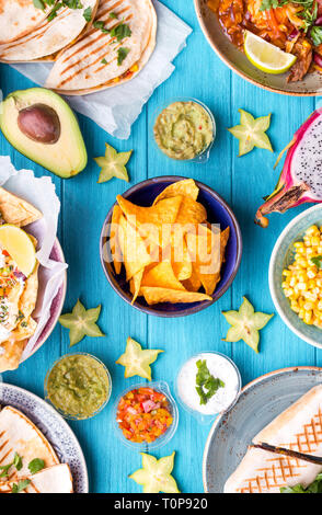 From above assorted traditional Mexican dishes and drinks placed on ...