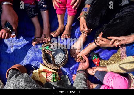 Patients seen with leeches on their feet during the leech therapy ...