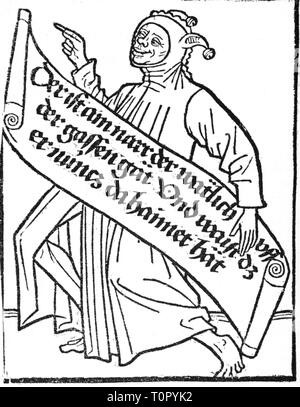 allegories, irrationality, fool with banderole, "The one id a Fool who ...