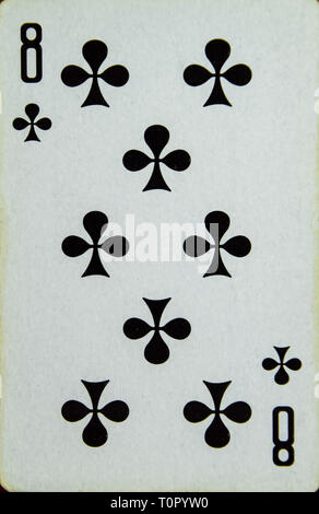 An 8 Eight of Clubs playing card with clipping path to remove ...