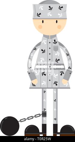 Adorably Cute Cartoon Prisoner in Vintage Arrow Style Uniform Pattern ...