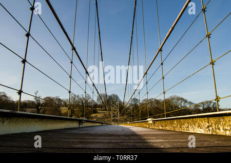 Dinkley footbridge, a suspension bridge across the River Ribble near ...