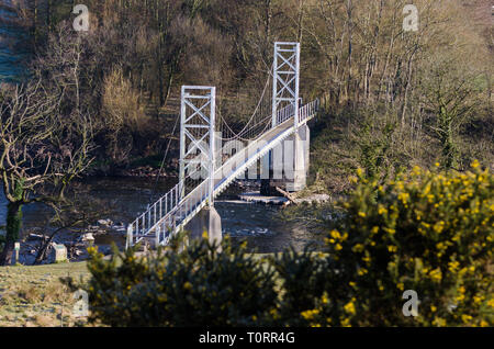 Dinkley footbridge, a suspension bridge across the River Ribble near ...
