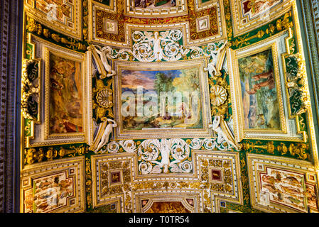 Painted vaulted ceiling of The Gallery of Maps in the Vatican Museums, Vatican City, Rome, Italy ...