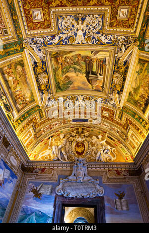 Painted vaulted ceiling of The Gallery of Maps in the Vatican Museums, Vatican City, Rome, Italy ...