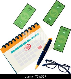 bills dollars with calendar vector illustration design Stock Vector ...