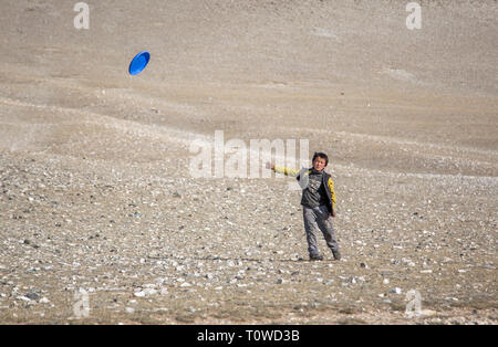 bayan Ulgii, Mongolia, 30th September 2015: mongolian kazakh nomad boy ...