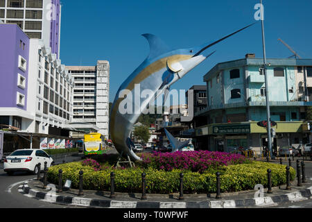 A big marlin statue marks one of the main roundabouts in Kota Kinabalu ...