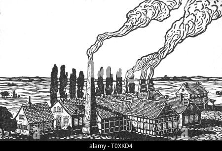 industry, metal, Krupp, smeltery plants in Essen, overview, wood ...