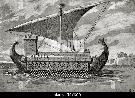 Roman Trireme. Engraving by Serra. Museo Militar, 1883. Later ...