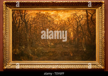 THE FOREST IN WINTER AT SUNSET, by Theodore Rousseau, 1846-67, French ...